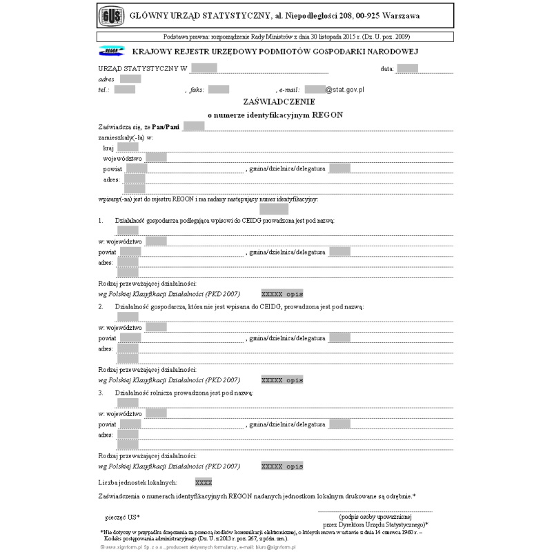 Zaświadczenie o numerze identyfikacyjnym REGON - Interaktywne ...