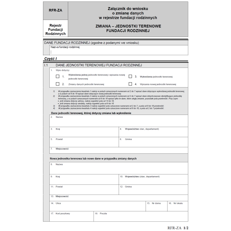 Załączniki do wniosku o rejestrację lub zmianę danych fundacji rodzinnej w rejestrze fundacji ...