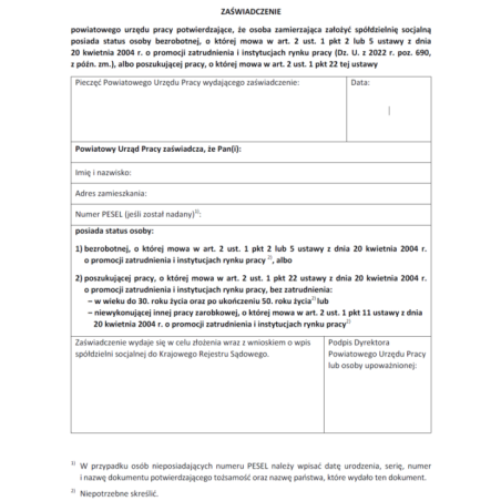 Zaświadczenia i oświadczenia dołączane do wniosku o wpis spółdzielni ...