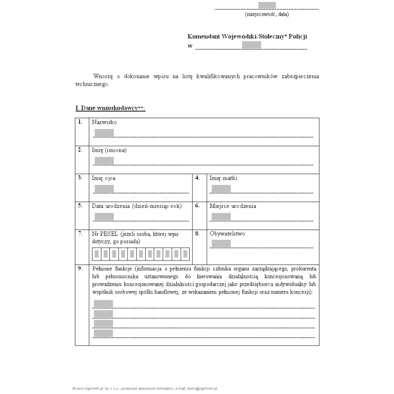 Wniosek o wpis na listę kwalifikowanych pracowników zabezpieczenia ...
