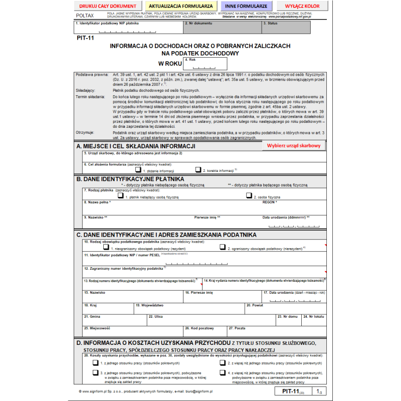 PIT 11 za 2018 - iform.pl