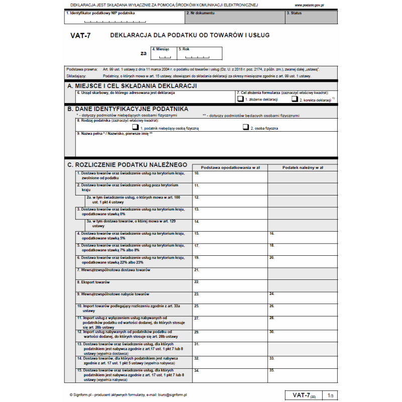 VAT-7 (20) deklaracja