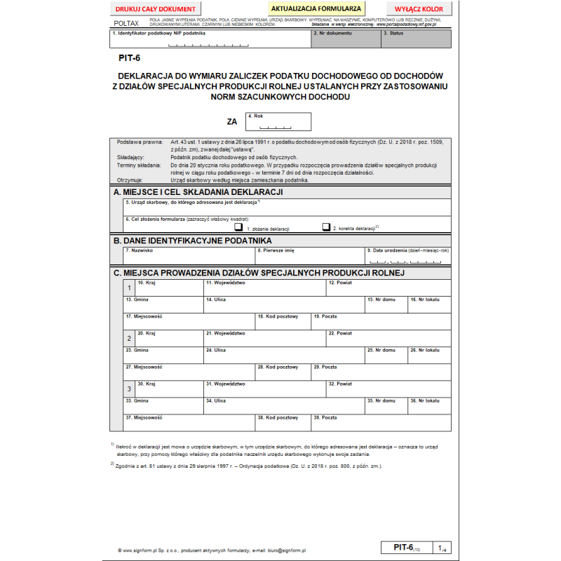 PIT-6 Deklaracja do wymiaru zaliczek podatku dochodowego od dochodów z ...