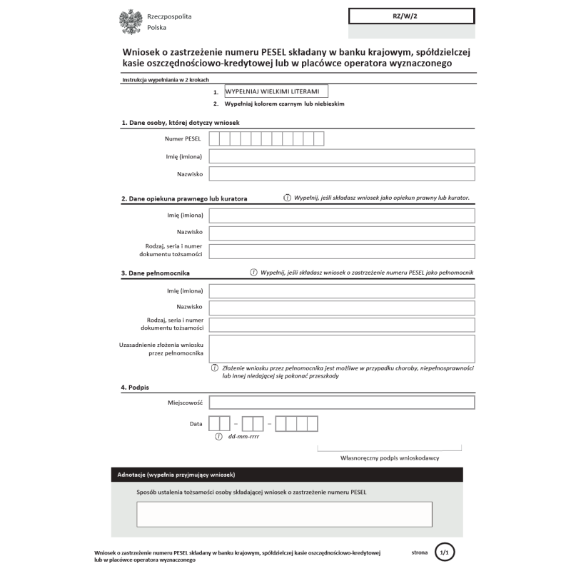 Wzory wniosków stosowanych przy zastrzeganiu albo cofaniu zastrzeżenia ...